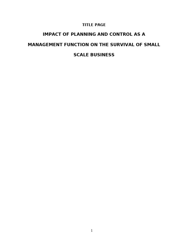 Impact of Planning and Control As A Management Function On The Survival ...