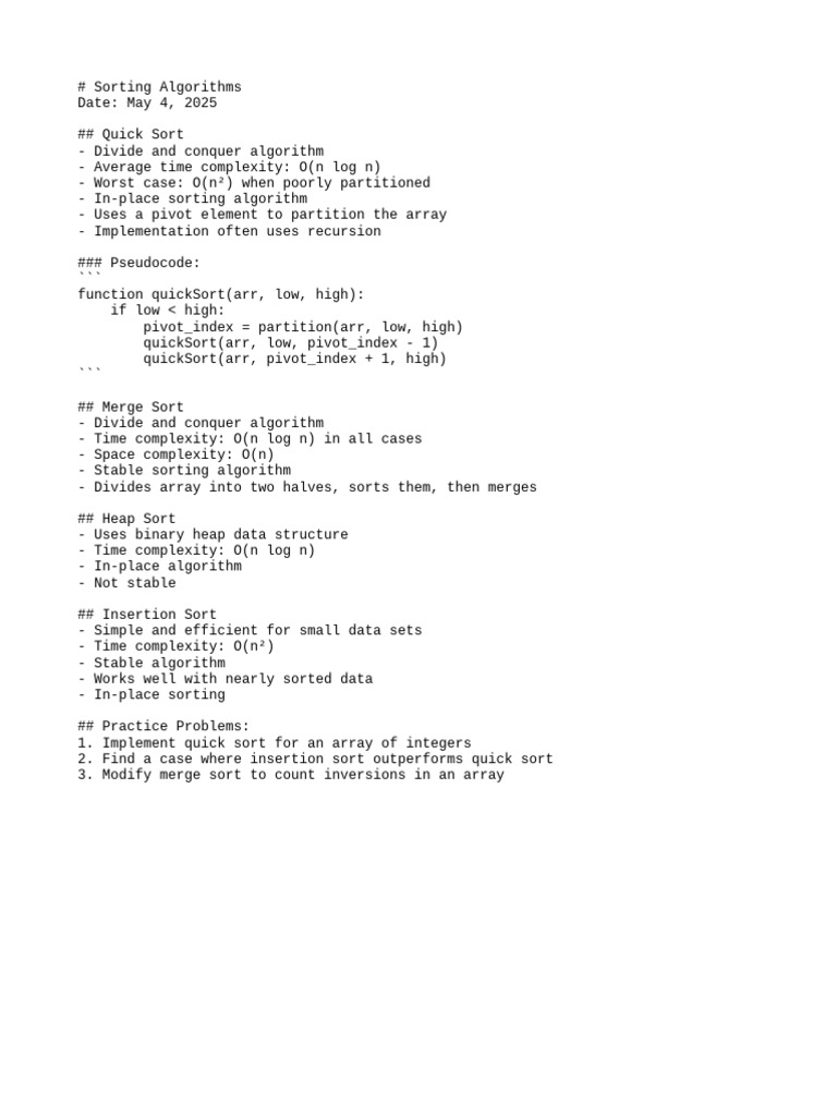01 Sorting Algorithms | PDF