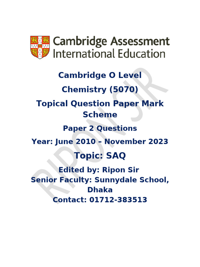 Chemistry SAQ MSK | PDF