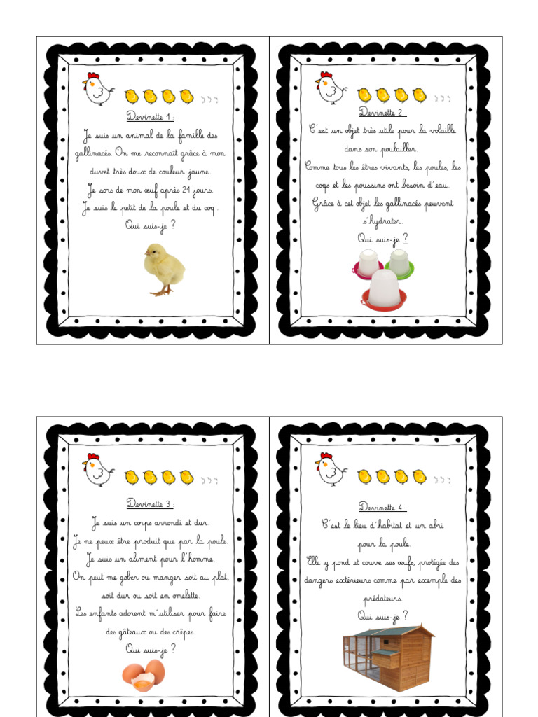 Jeu Des Devinettes Sur Poules | PDF | Poulet | Oiseaux