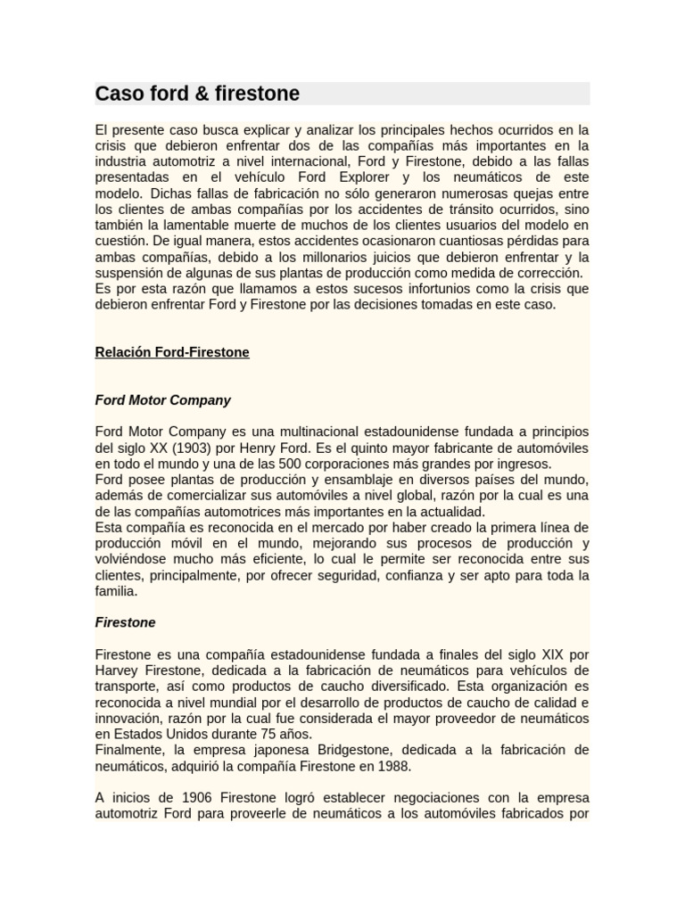 Crisis Ford y Firestone: Fallas y Consecuencias | PDF | Neumático ...