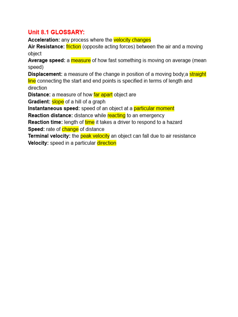 Physics Terms: Motion and Speed Glossary | PDF