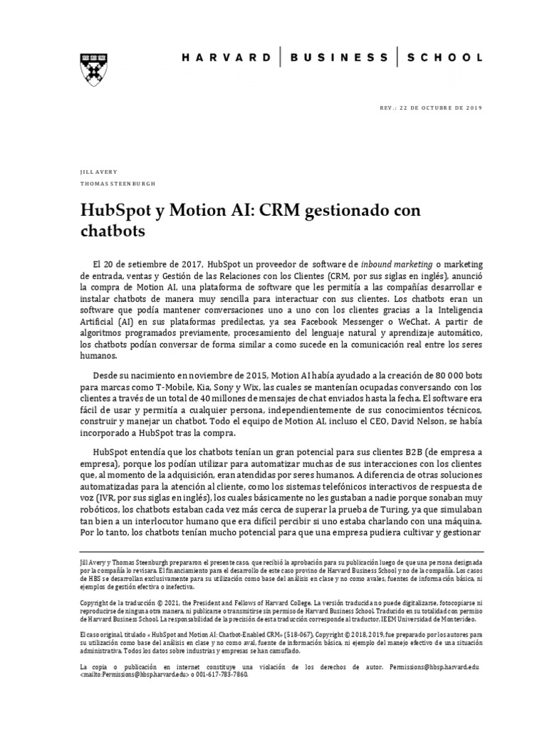HubSpot y Motion AI - CRM Gestionado Con Chatbots | PDF | Internet Bot ...