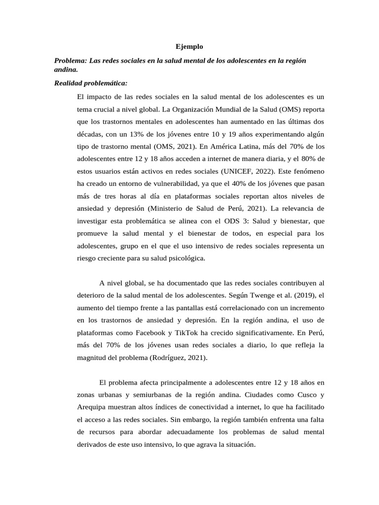 Ejemplo de Realidad Problemática | PDF | Ansiedad | Adolescencia