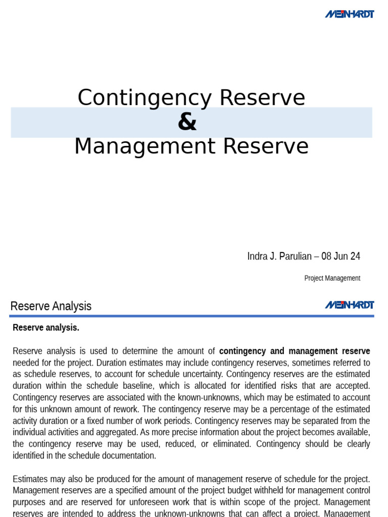 04 - 08 Jun 24 - Contingency and Management Reserve | PDF | Project ...