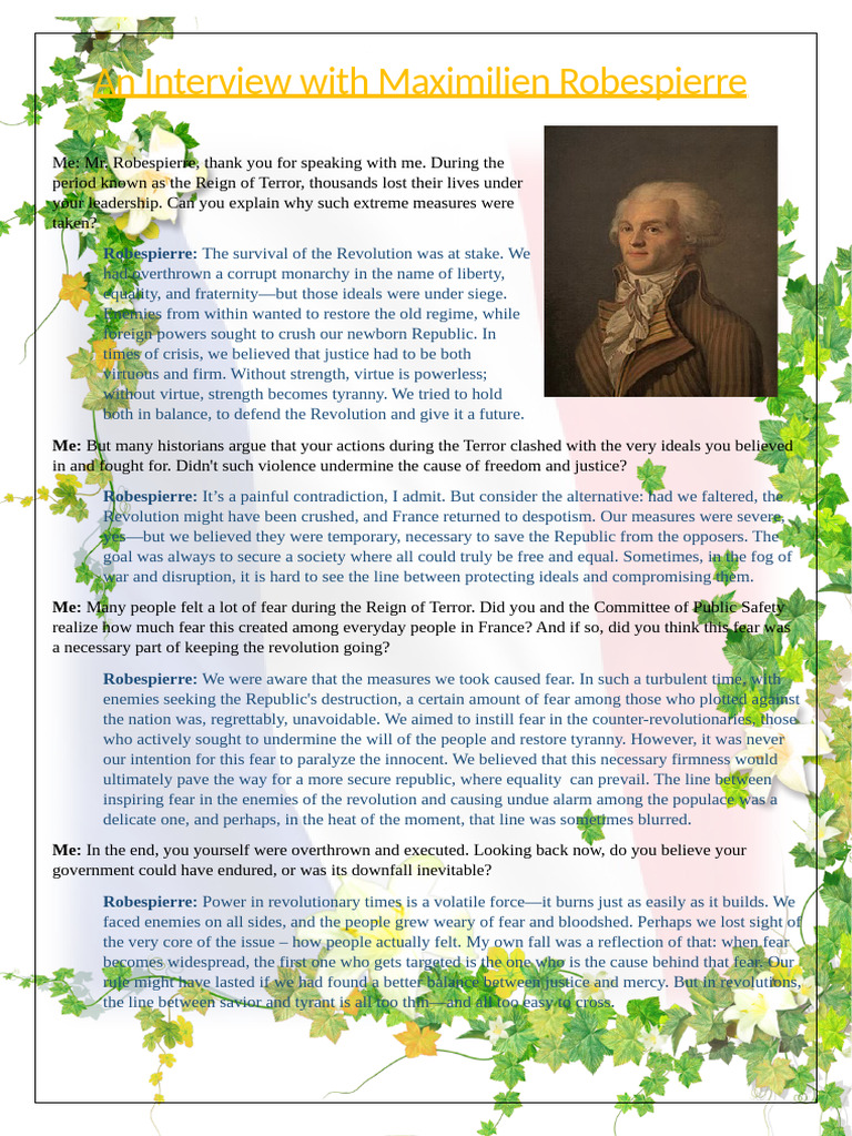 An Interview With Maximilien Robespierre | PDF | Reign Of Terror ...