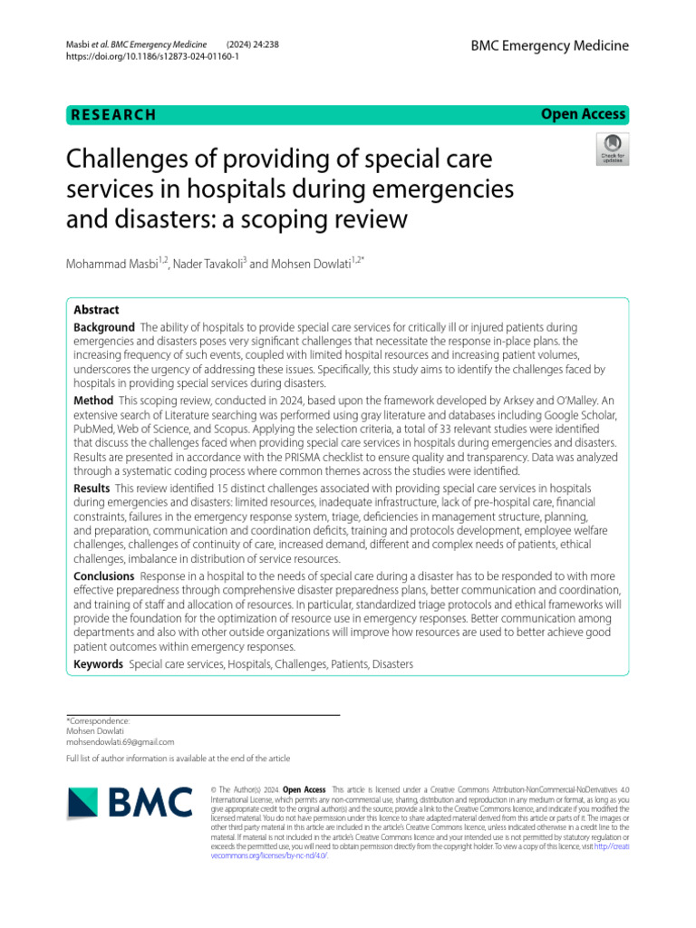 Challenges of Providing of Special Care Services in Hospitals During ...