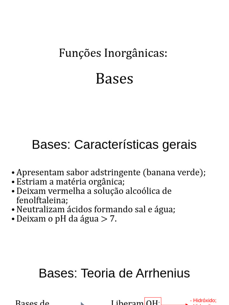 Funcoes Inorganicas Basees | PDF | Compostos de hidrogênio | Elementos ...