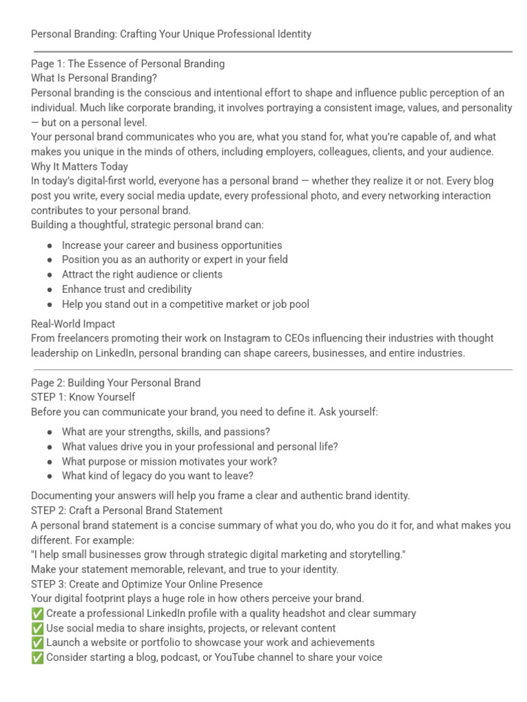 Personal Branding - Crafting Your Unique Professional Identity | PDF ...