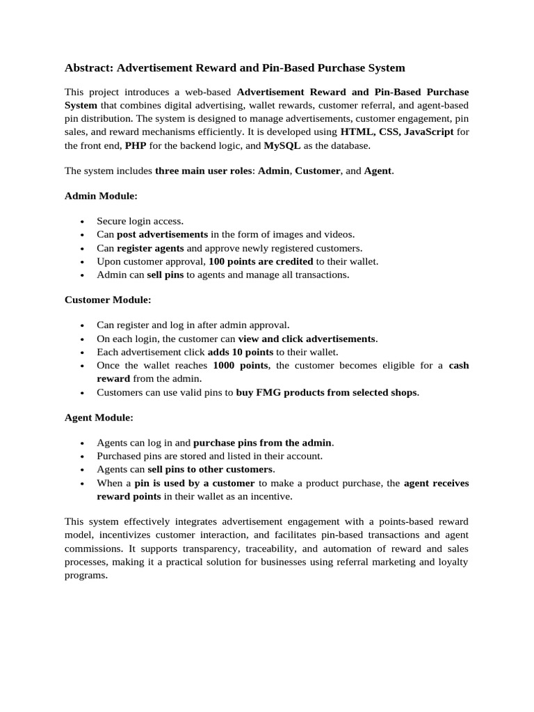 Advertisement Reward and Pin-Based Purchase System | PDF