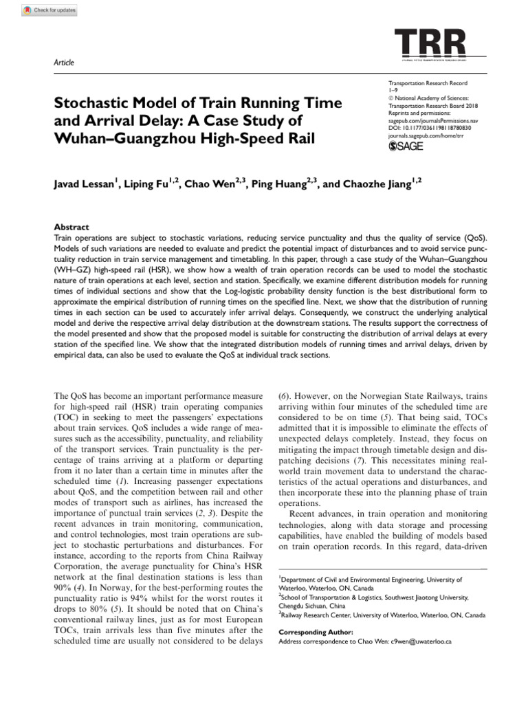 TRR Stochastic Model of Train Running Time and Arrival Delay - A Case ...