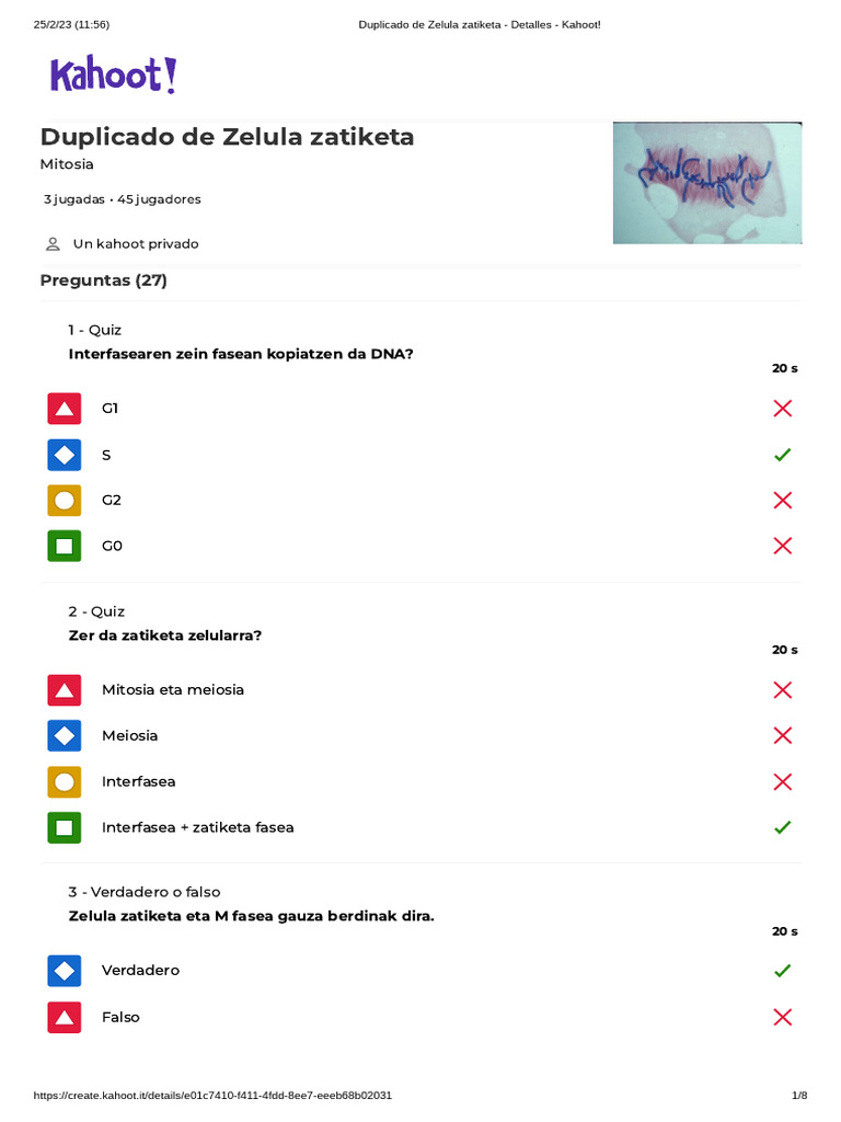 Zelula zikloa eta kromosomak- Kahoot! | PDF