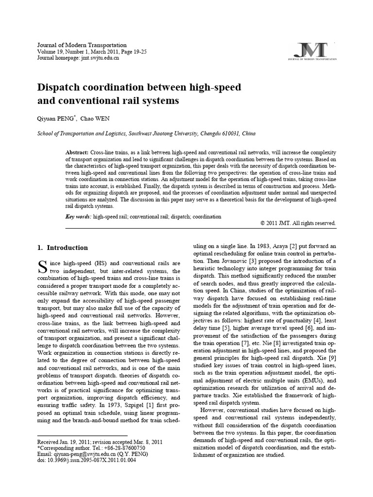 High-Speed and Conventional Rail Dispatch Coordination | PDF | Rail ...