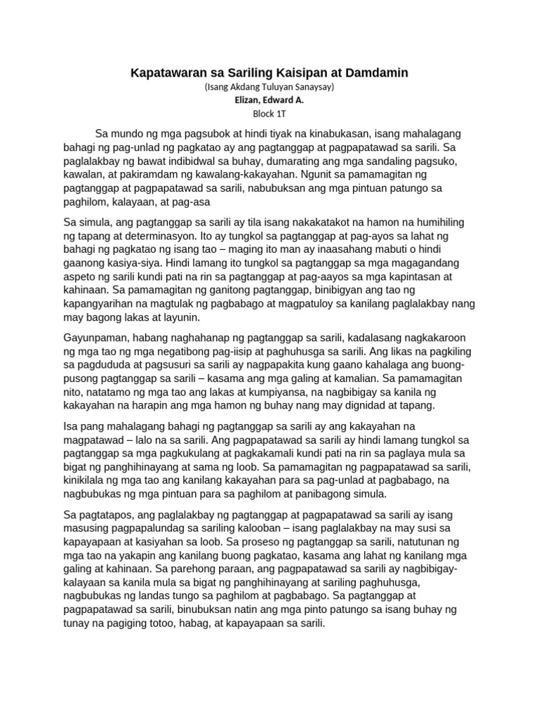 Kapatawaran Sa Sariling Kaisipan at Damdamin | PDF