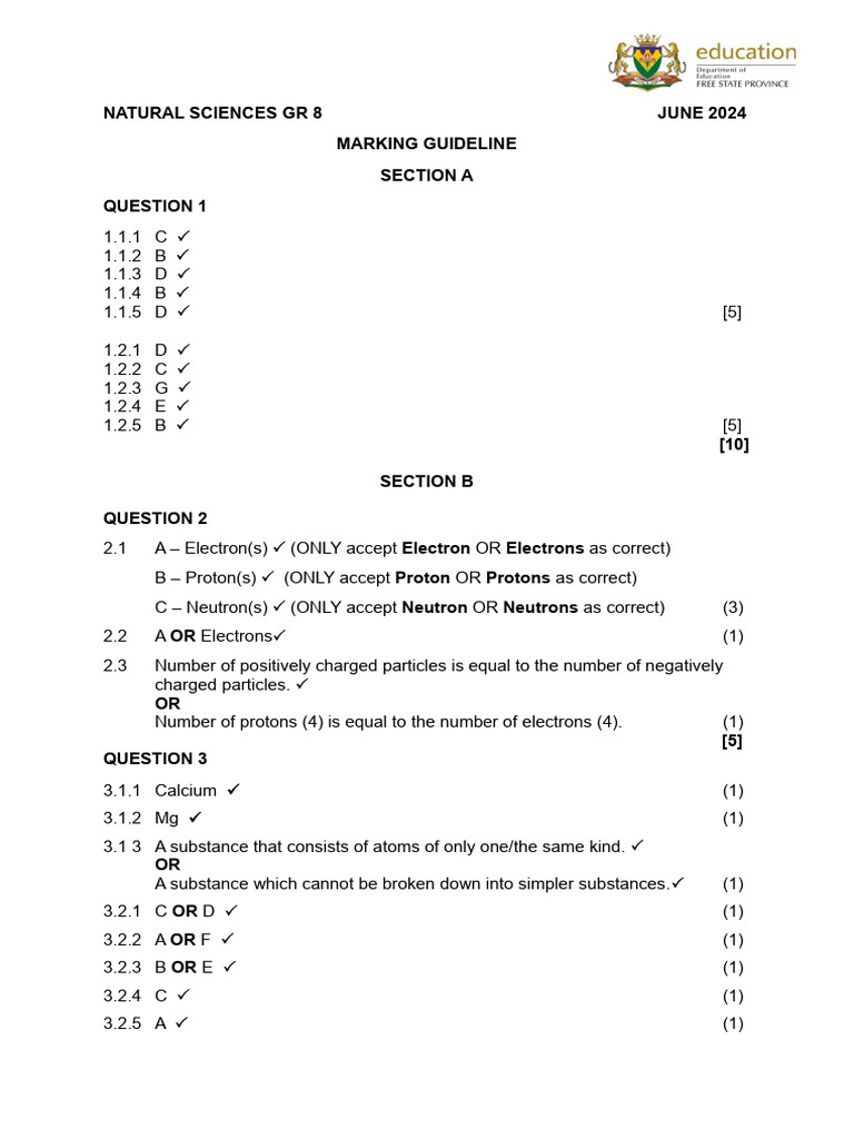 Grade 8 Natural Science June 2024 Exam Guide | PDF | Gases | Water