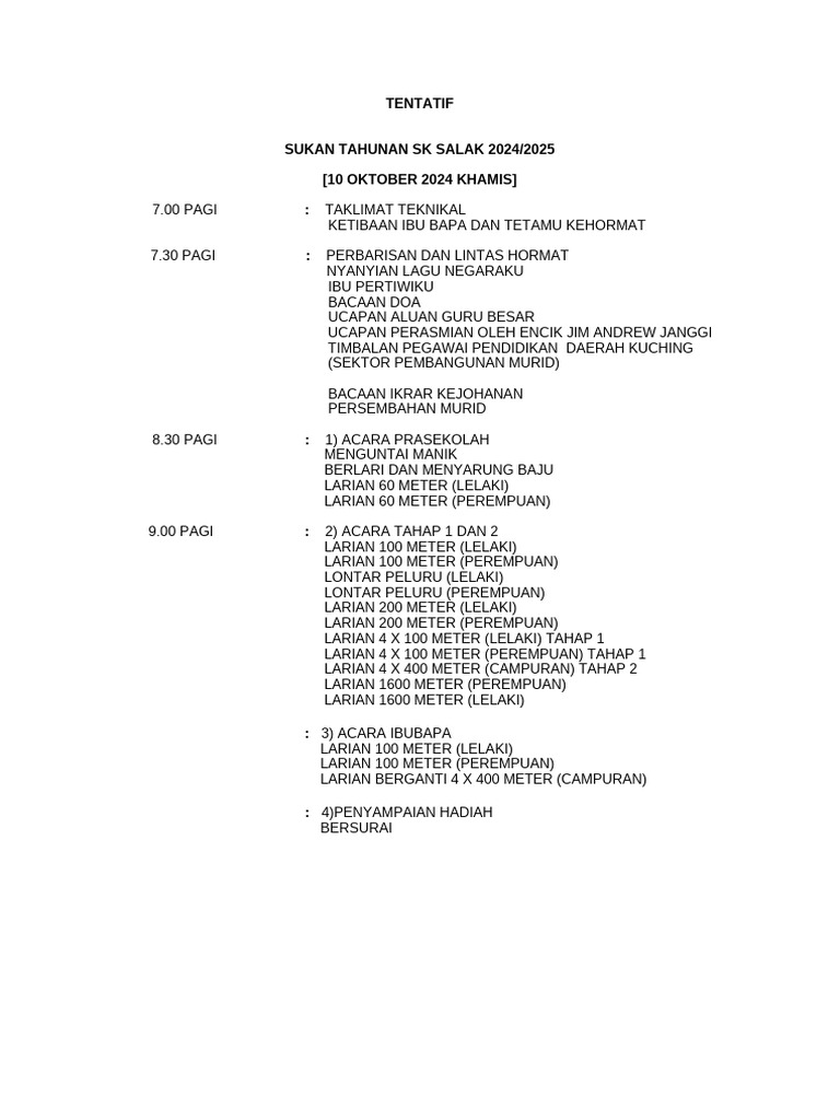Tentatif Sukan Tahunan 2024 Terkini | PDF