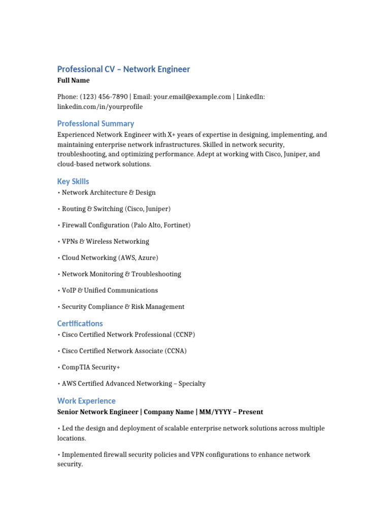 Network Engineer Professional CV | PDF