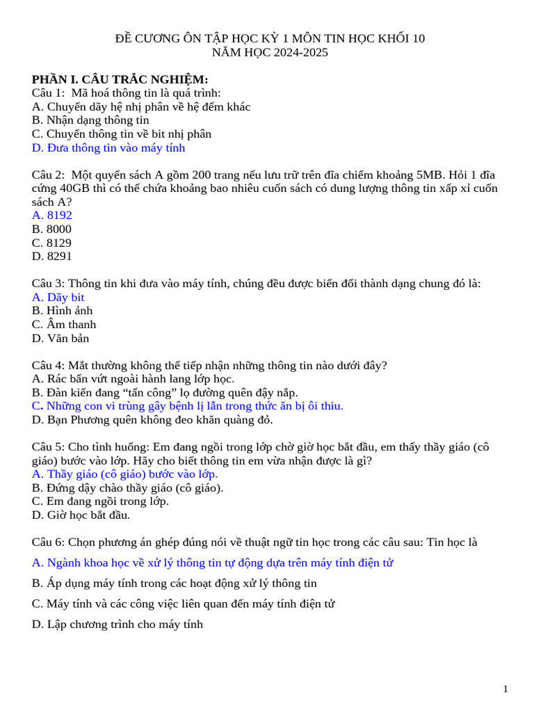 KHỐI 10- ÔN THI HK2 | PDF