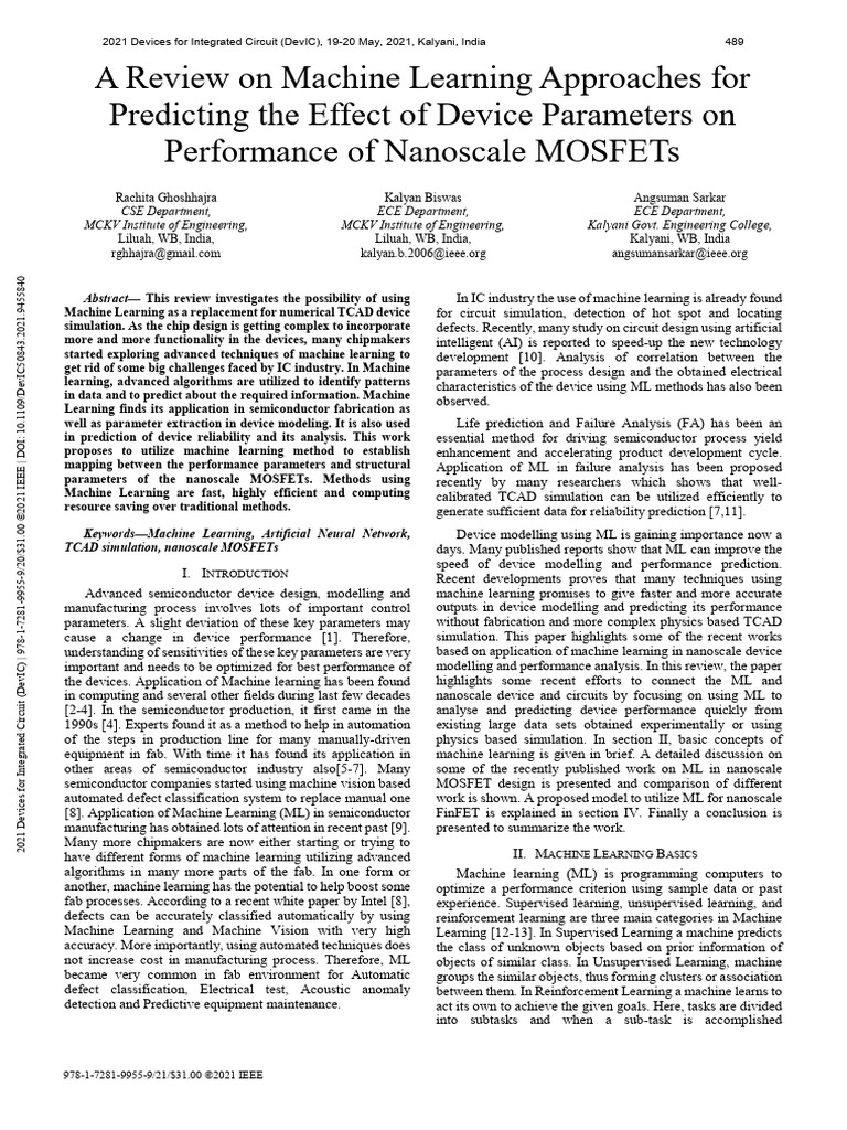 A Review On Machine Learning Approaches For Predicting The Effect of Device Parameters On ...