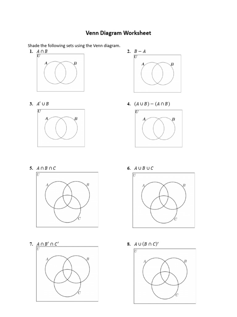 Venn Diagram Set Notation Worksheet | PDF