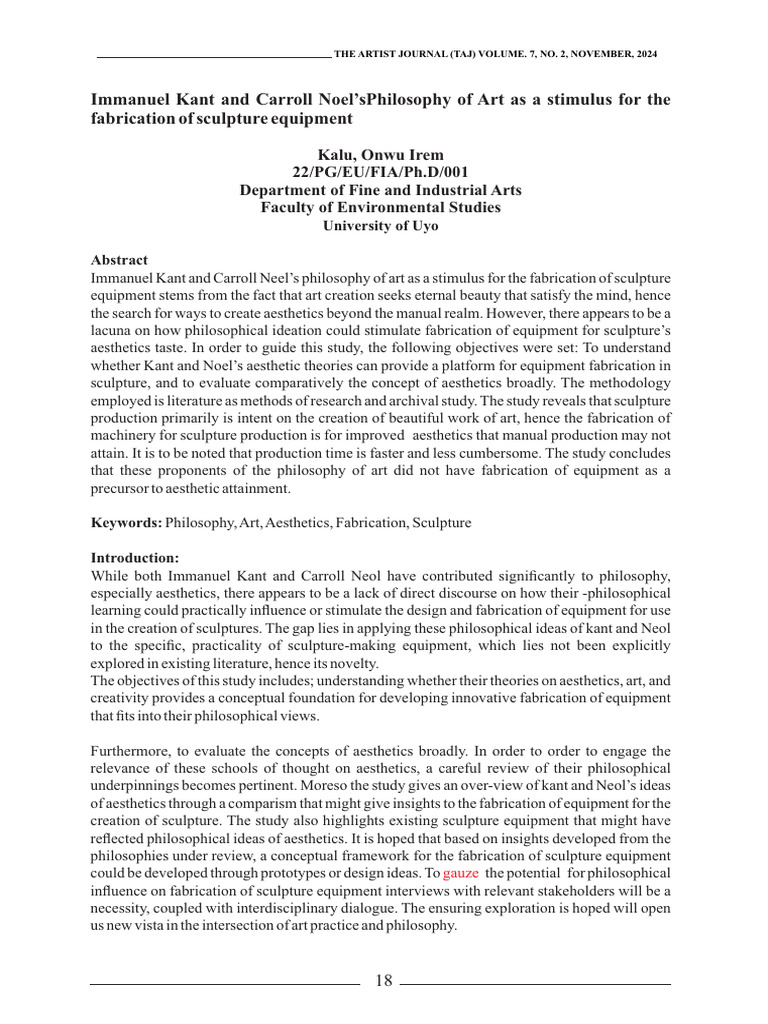 Immanuel Kant and Carroll Noel's Philosophy of Art As A Stimulus For ...