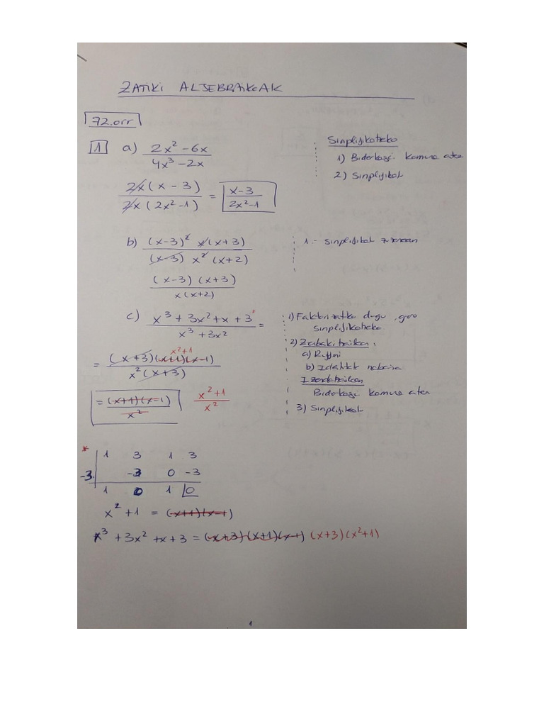 Zatiki Aljebraikoak Sinplifikatu ARIK EBAZPENAK | PDF