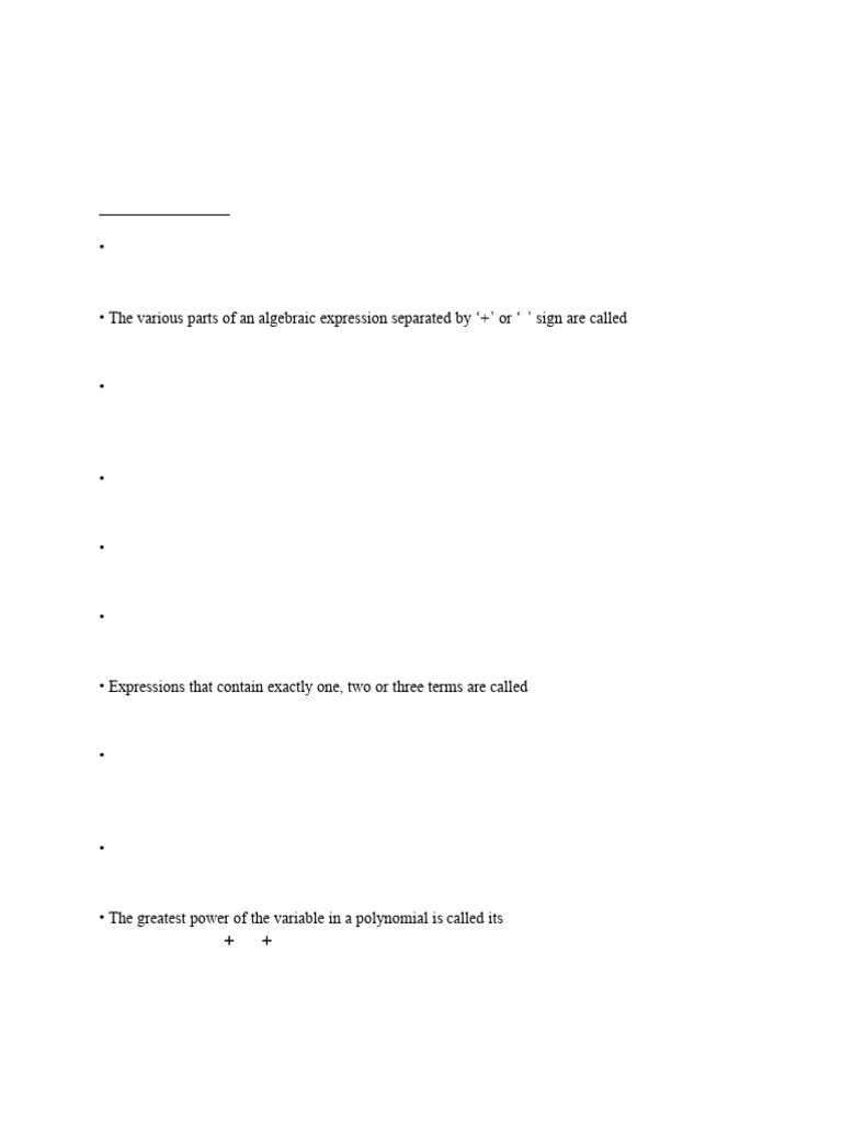 Algebraic Expressions Class VIII Study Material | PDF | Factorization | Polynomial