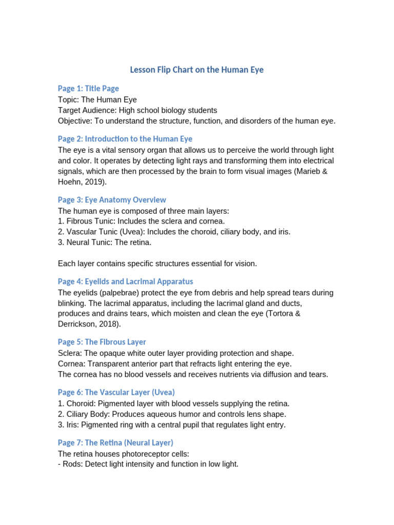 Human Eye Lesson Flip Chart | PDF | Human Eye | Eye
