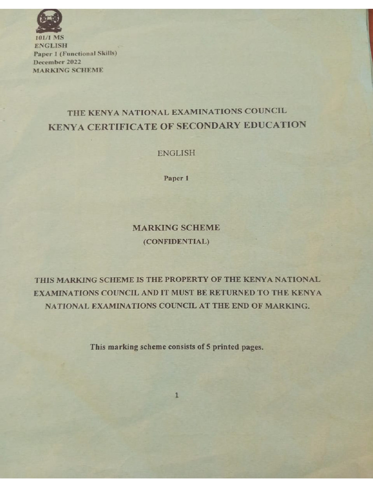 Kcse Eng P1 MS 2022 | PDF