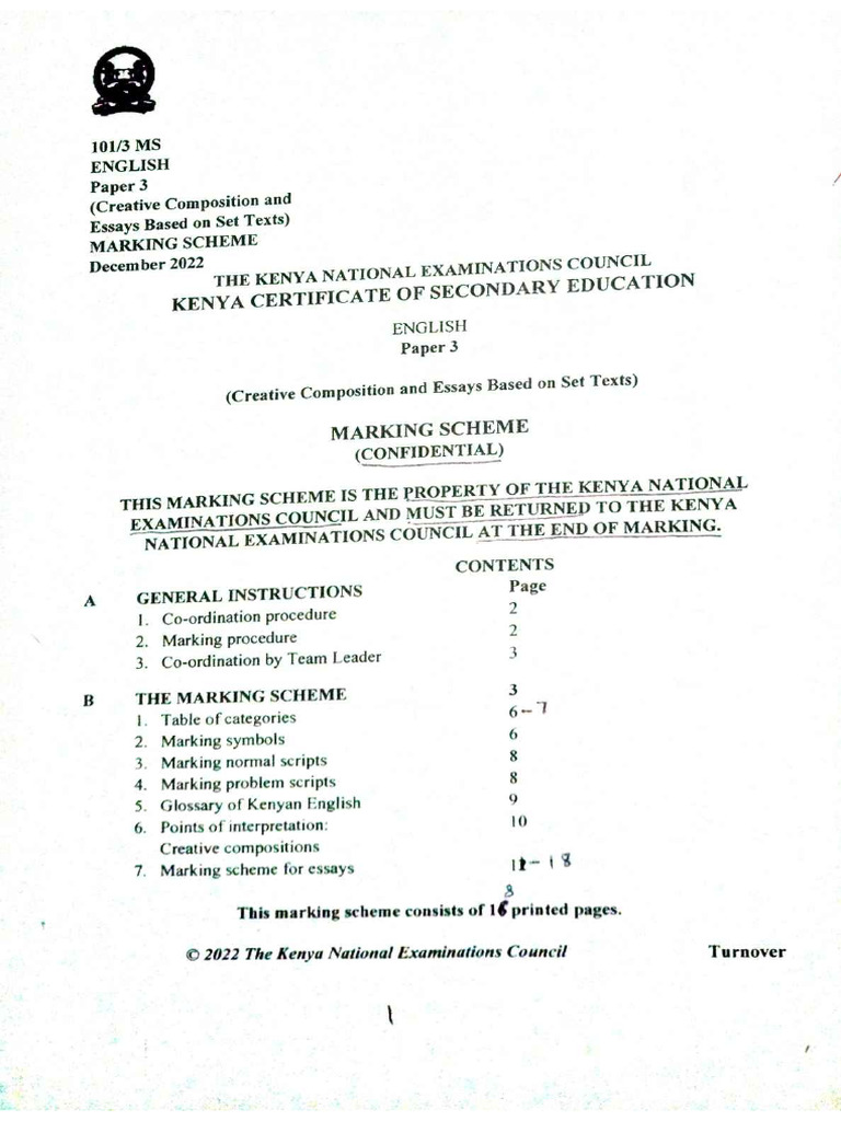 Kcse English Paper 3 MS 2022 | PDF