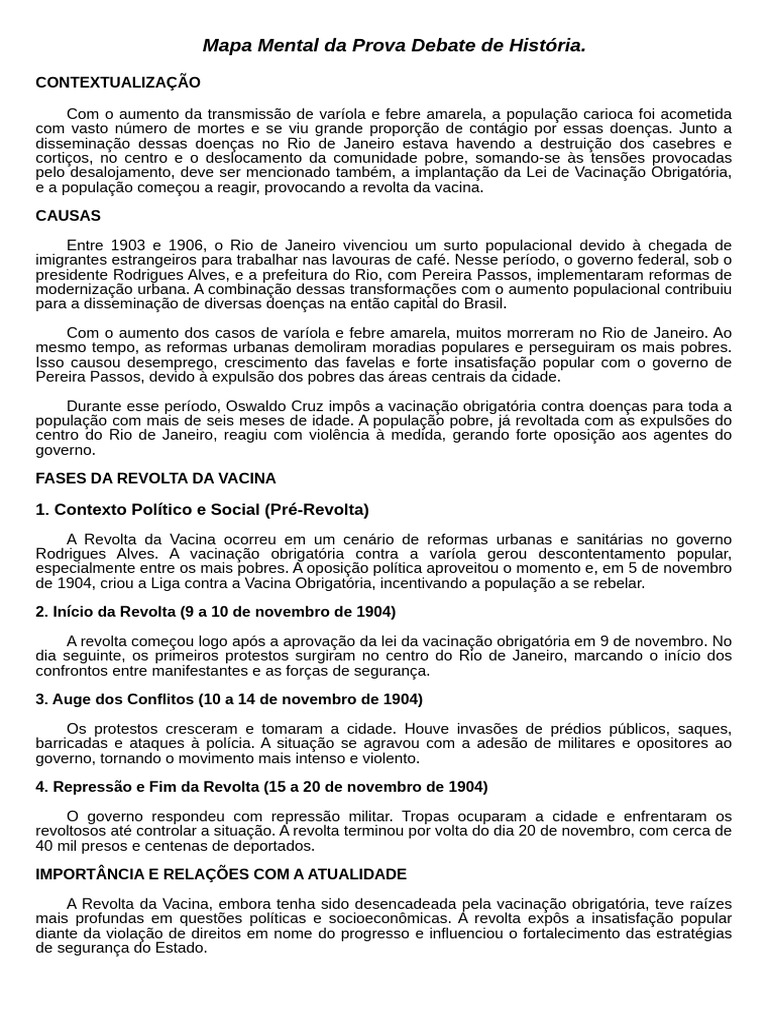 Mapa Mental Da Prova Debate de História. | PDF