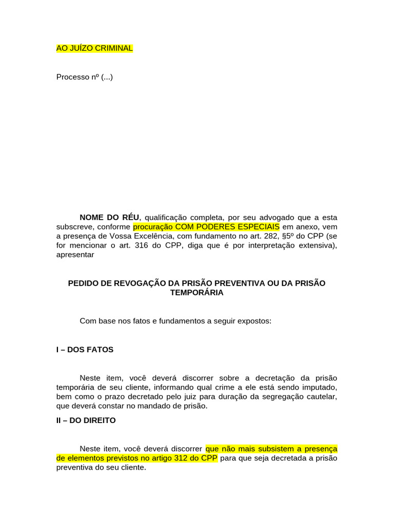 Modelo Editavel Revogacao Da Temporaria | PDF
