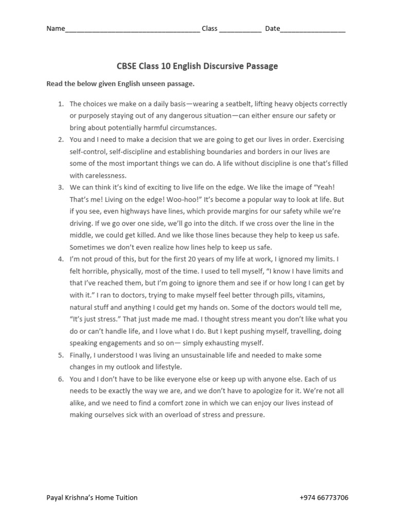 Class X Discursive Passage 1 | PDF