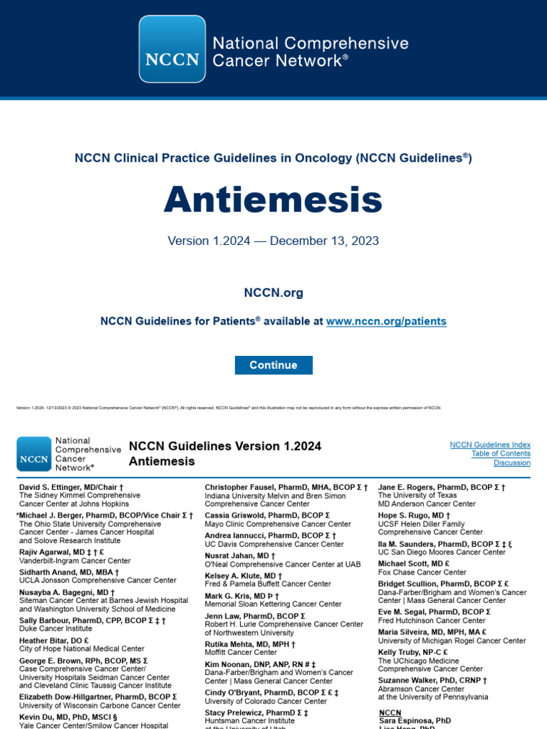 NCCN Antiemesis Guidelines 2024 | PDF | Chemotherapy | Nausea