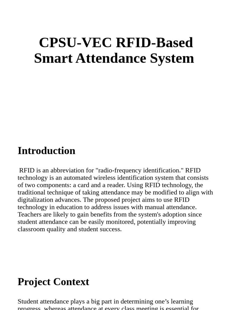 CPSU VEC RFID Based Smart Attendance System Presentation | PDF | Radio ...