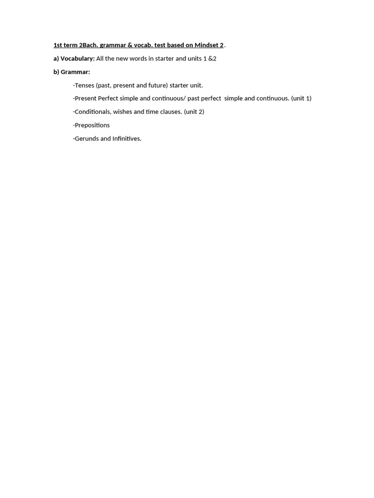 1st Term Test Mindset 2. Contents | PDF