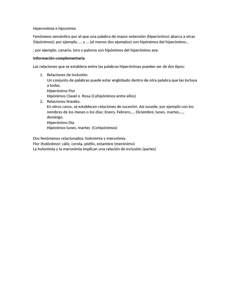 Hiperonimia e Hiponimia | PDF
