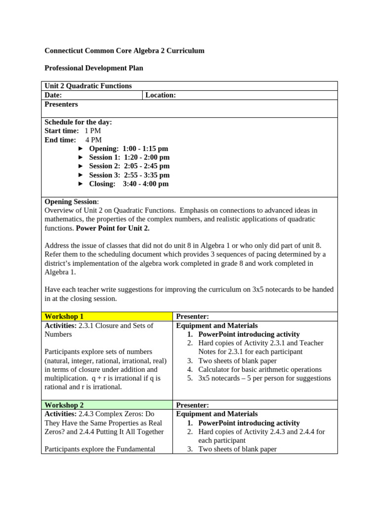 PD Organization Plan Unit 2 | PDF | Numbers | Algebra