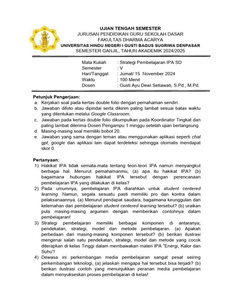UTS Strategi Pembelajaran IPA SD | PDF