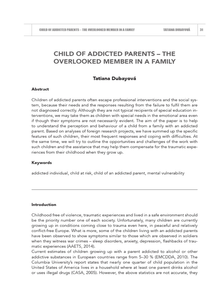 Children of Addicted Parents: Needs & Challenges | PDF | Mental ...
