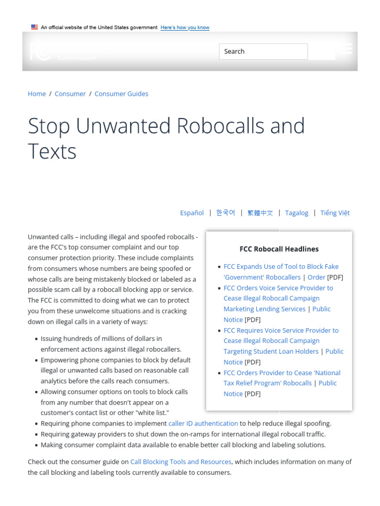 1 Stop Unwanted Robocalls and Texts - Federal Communications Commission | PDF | Service ...