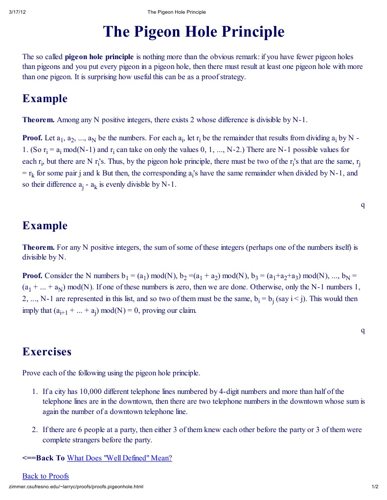Pigeonhole Principle Explained | PDF