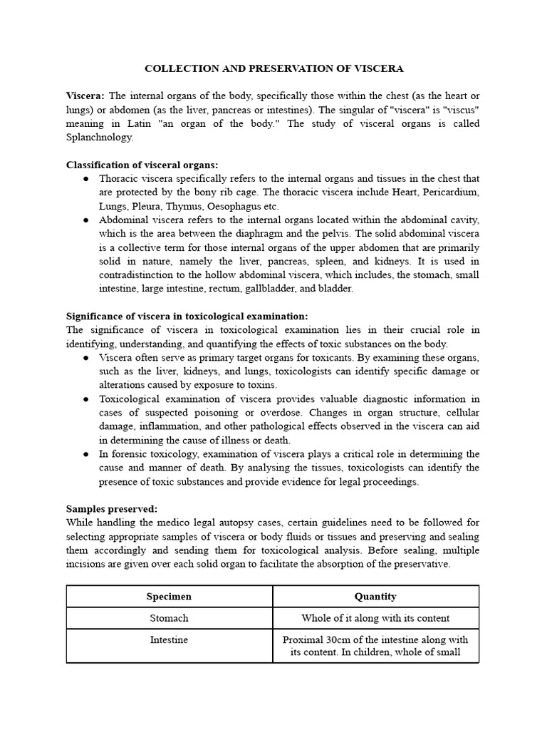 Viscera Collection and Preservation Guide | PDF | Abdomen | Liver