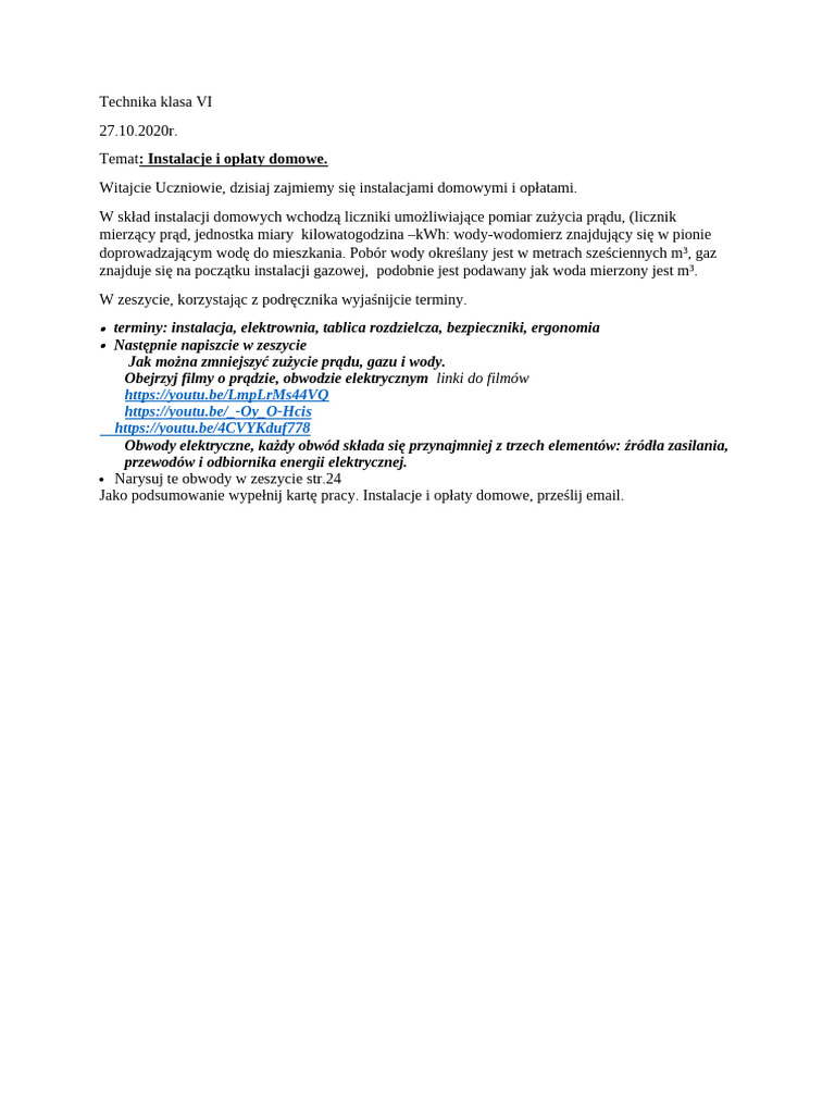 Technika klasa VI27.10 | PDF