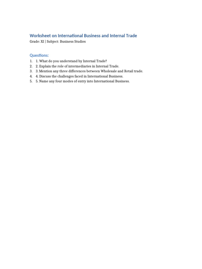 International Business Worksheet 2 | PDF