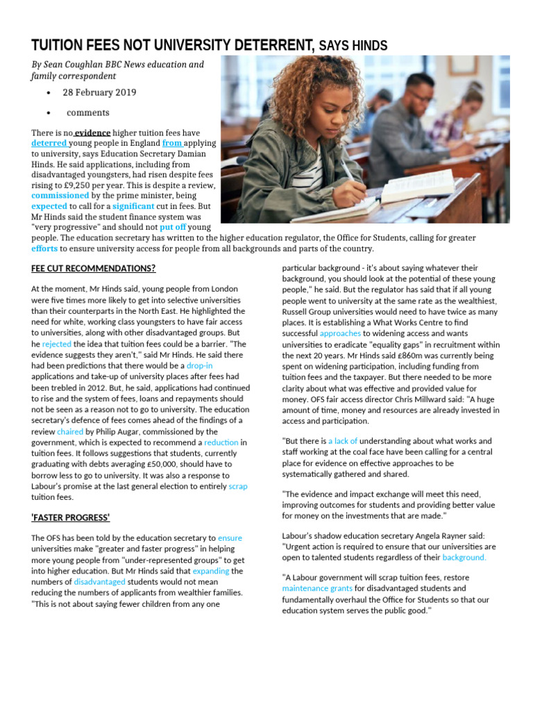 Tuition Fees Not a Barrier, Says Hinds | PDF | Economies