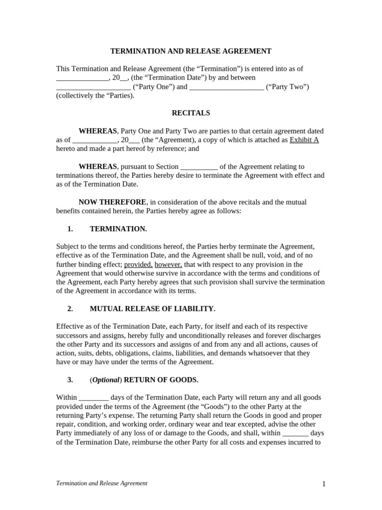 Termination and Release Agreement | PDF | Private Law | Justice
