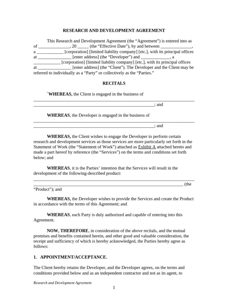 Research Development Agreement | PDF | Indemnity | Breach Of Contract