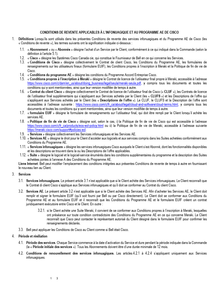 Conditions de revente Cisco Infonuagique | PDF | Cloud computing | Facture