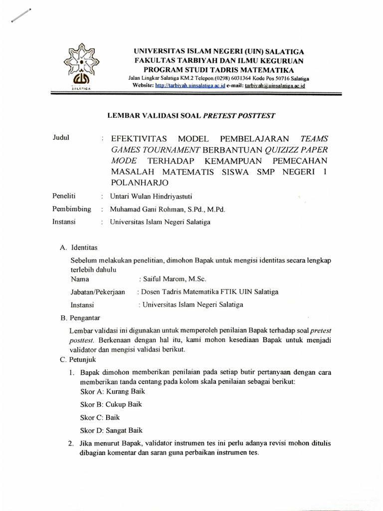 Lembar Validasi Dosen | PDF